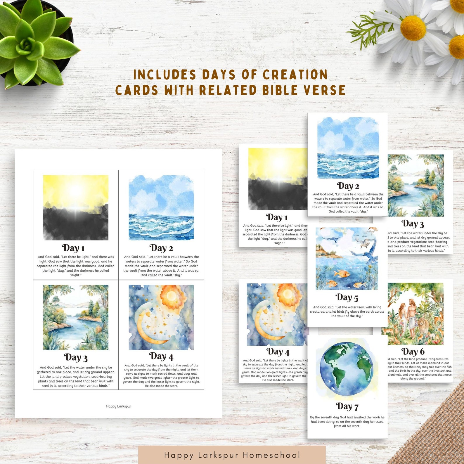 Days of Creation Printable, Days of Creation Flash Cards, Bible Flash ...