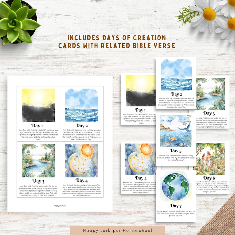 Days of Creation Printable, Days of Creation Flash Cards, Bible Flash ...