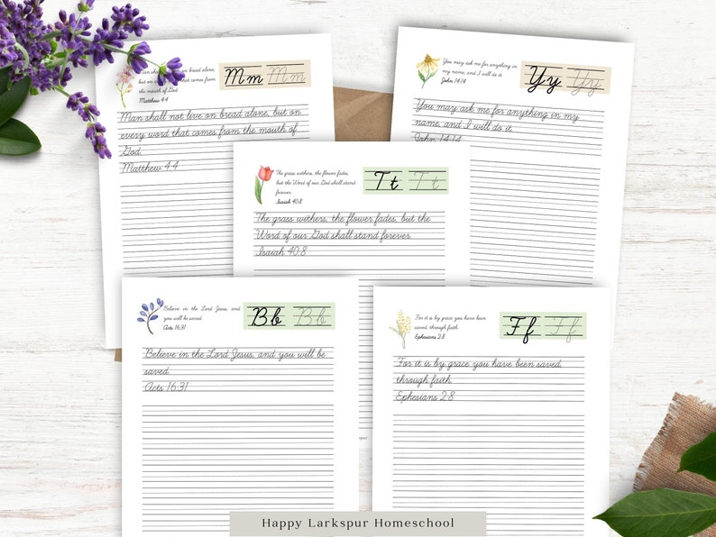 ABC Bible Verse Cursive Copywork Bundle Cursive Handwriting - Etsy