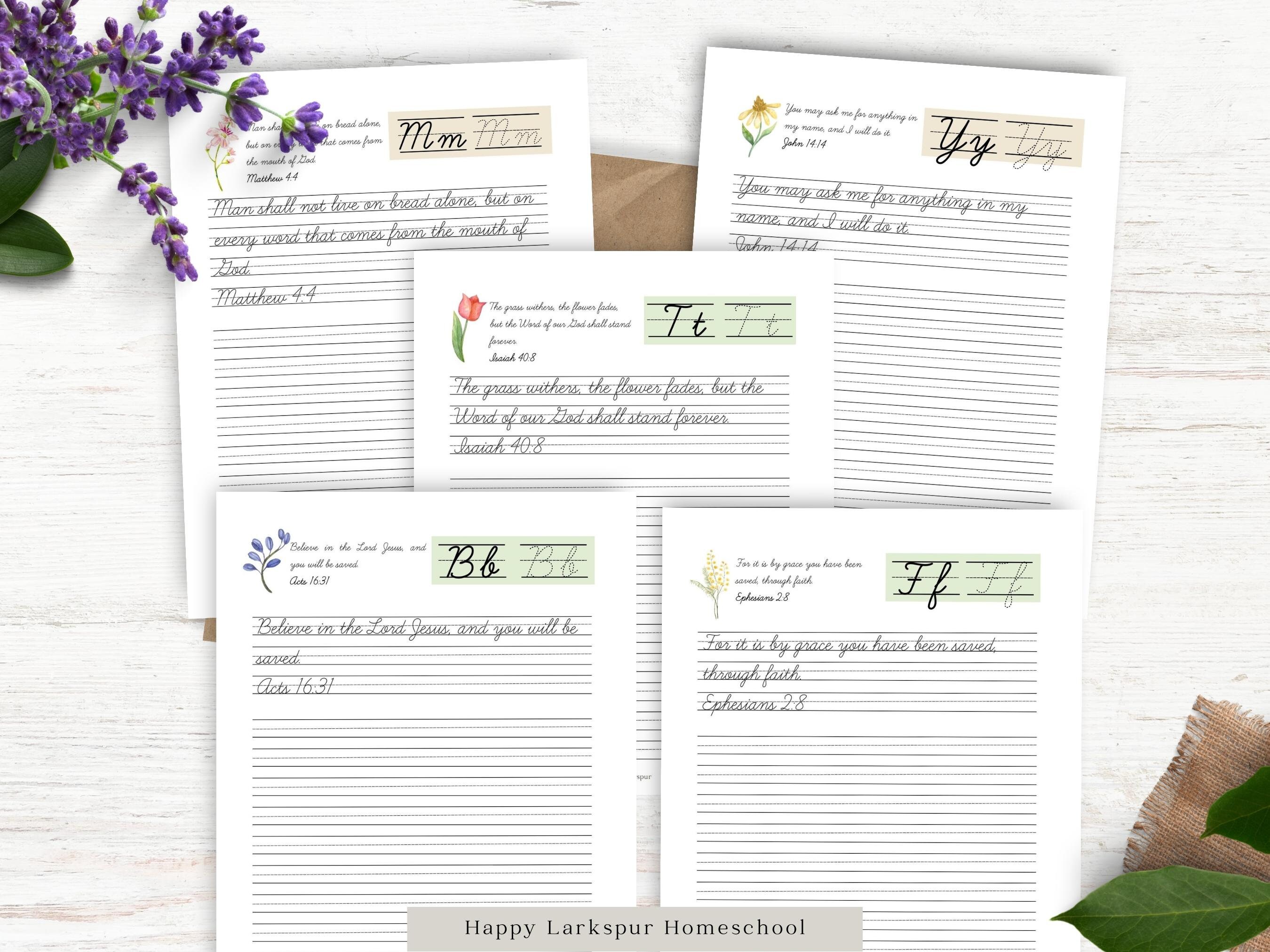 ABC Bible Verse Cursive Copywork Bundle Cursive Handwriting - Etsy