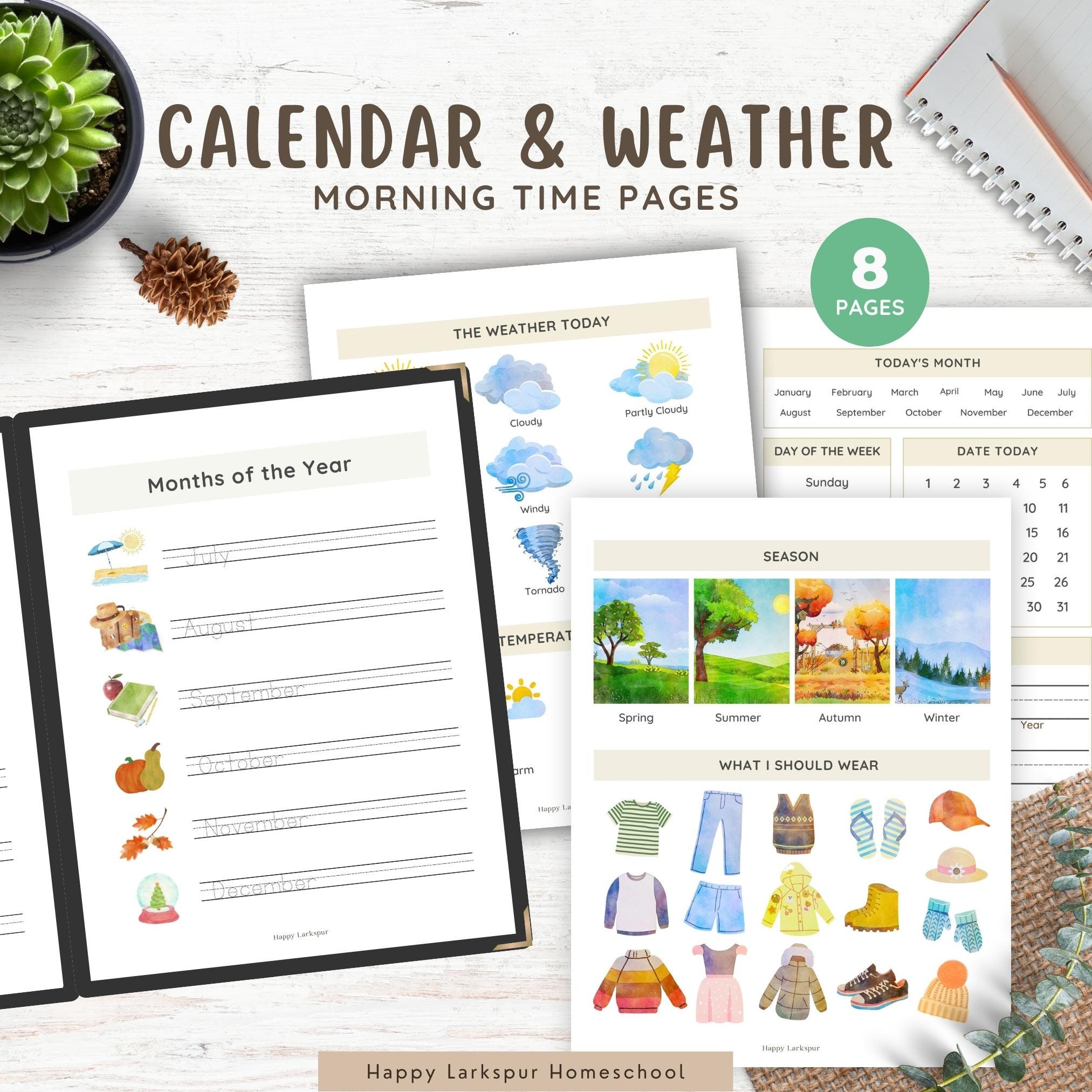 Kids Calendar and Weather Pages, Kids Daily Calendar, Calendar Morning ...