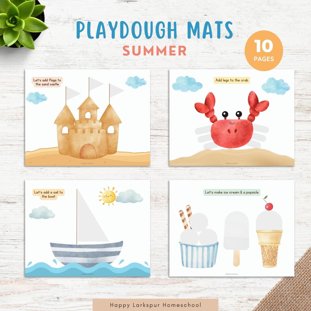 Summer Playdough Mats, Preschool Play Dough Mats Printable, Toddler ...