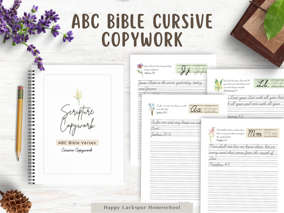 ABC Bible Verse Cursive Copywork Bundle Cursive Handwriting - Etsy