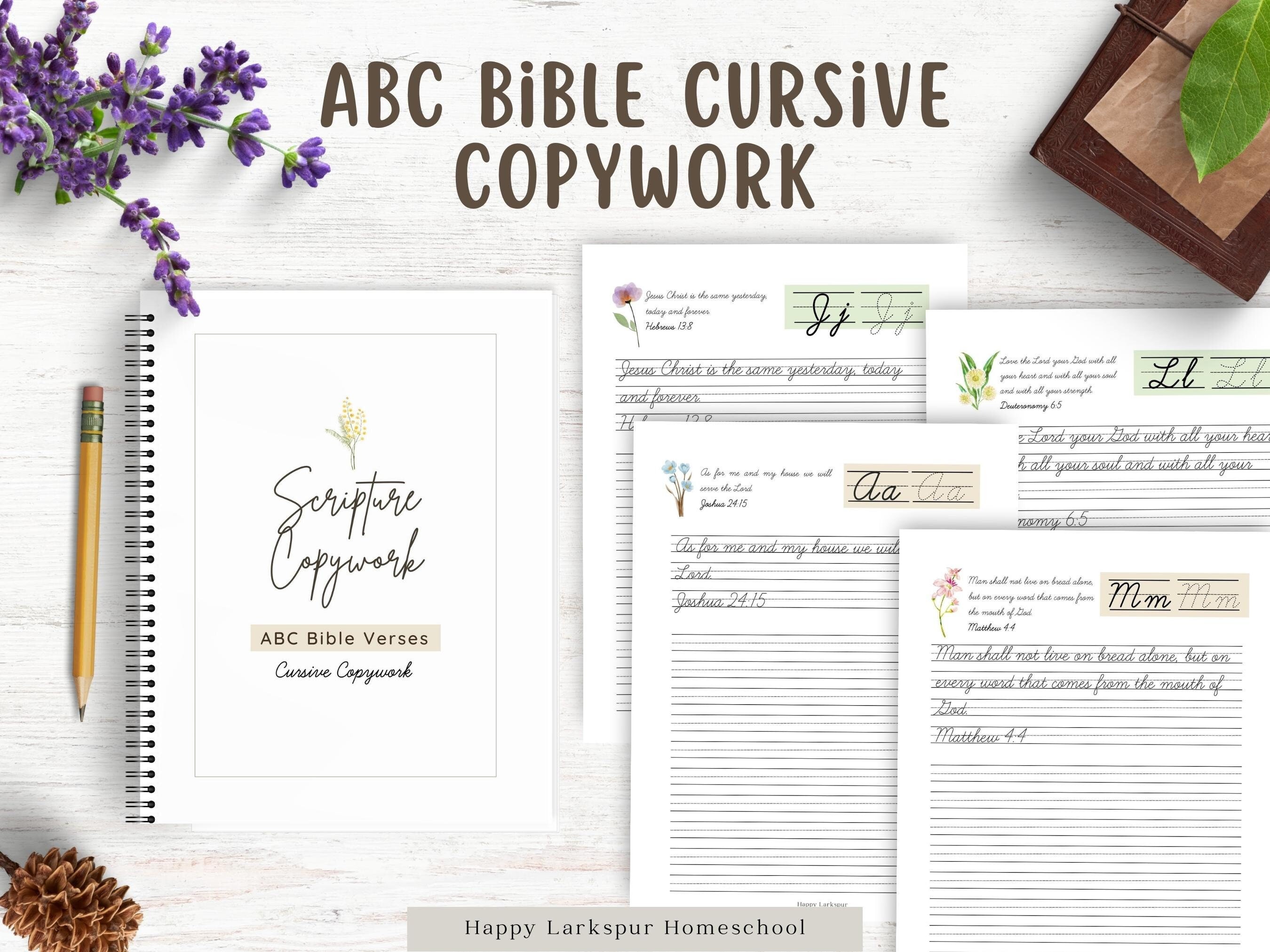 ABC Bible Verse Cursive Copywork Bundle Cursive Handwriting - Etsy