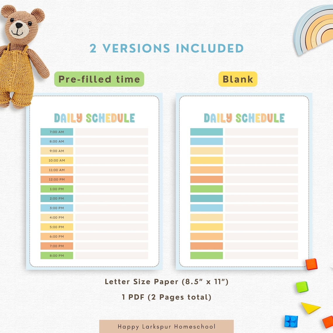 Kids Daily Schedule Template Printable, Editable PDF Homeschool Daily ...