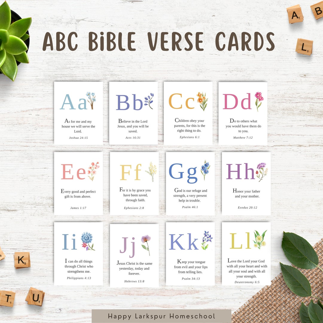 ABC Bible Verse Flashcards, Homeschool Preschool Flashcards, Bible ...