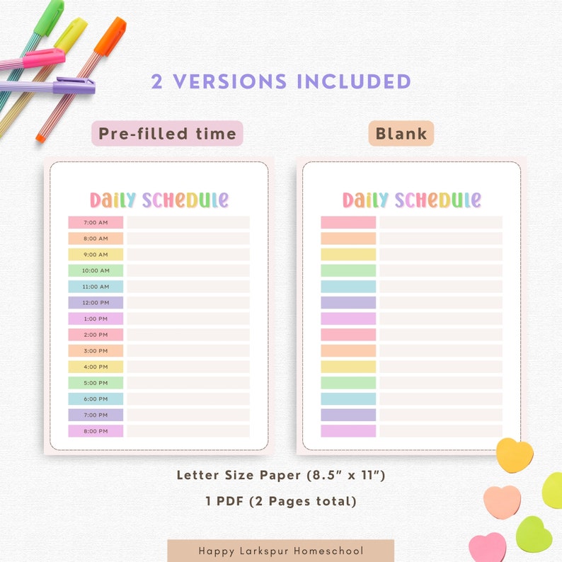 Kids Daily Schedule Template Printable, Editable PDF Homeschool Daily ...