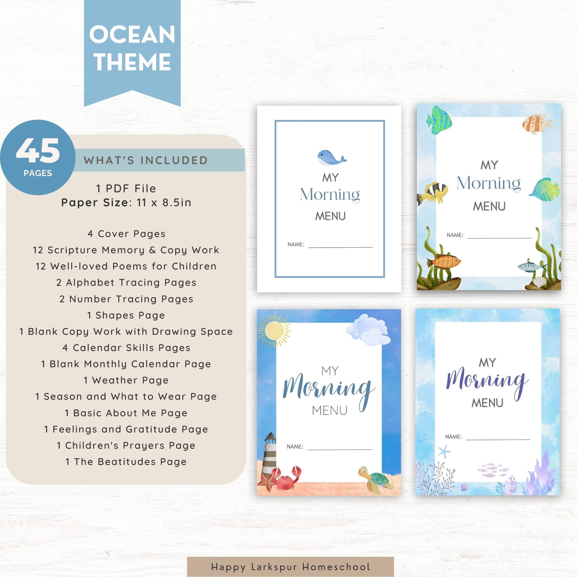 Ocean Themed Complete Morning Menu Bundle, Homeschool Morning Menu ...