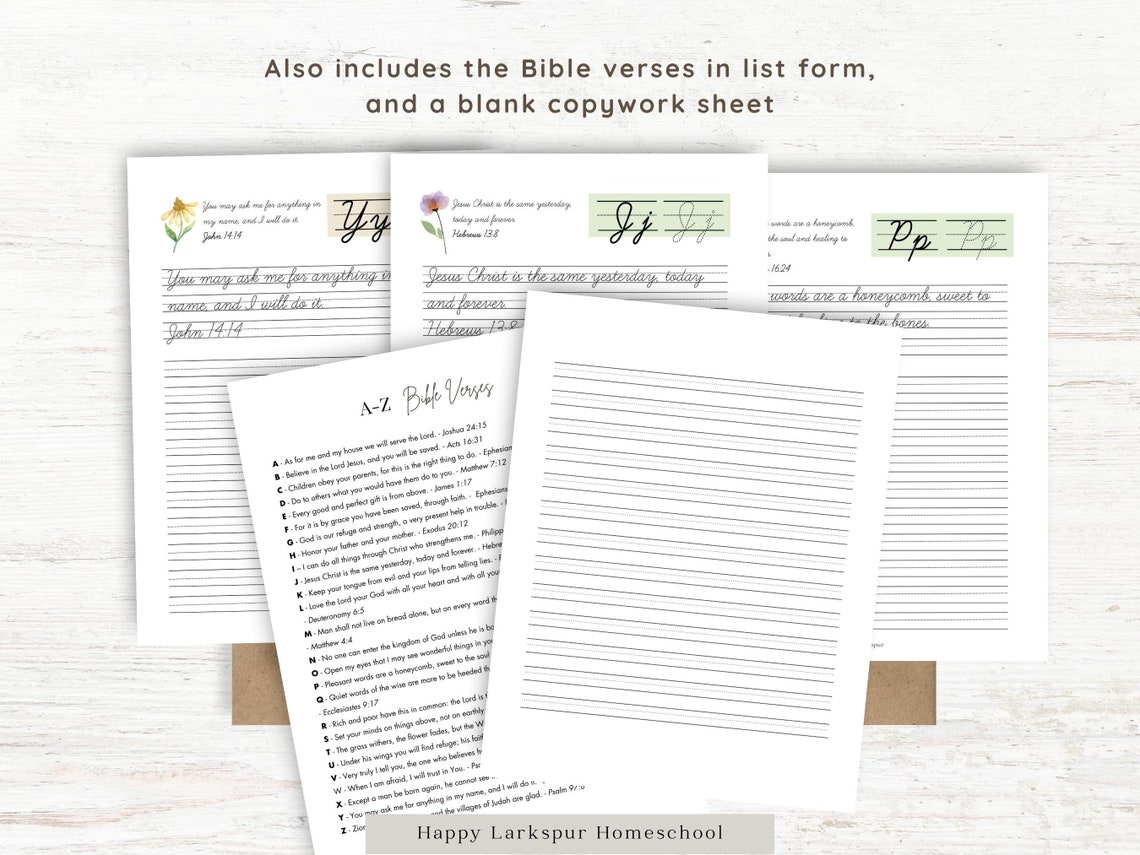 ABC Bible Verse Cursive Copywork Bundle Cursive Handwriting - Etsy