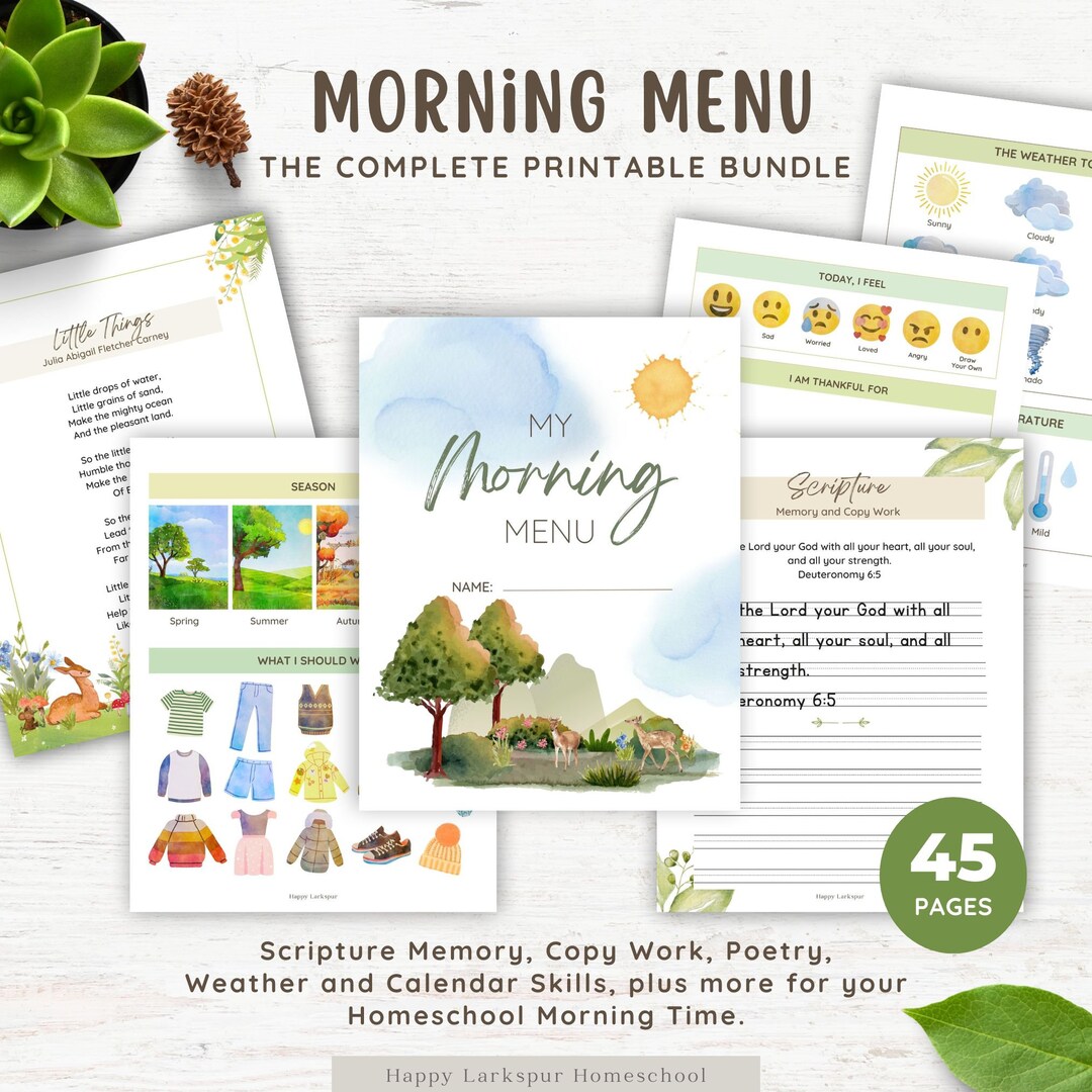 Complete Morning Menu Bundle Homeschool Morning Menu - Etsy
