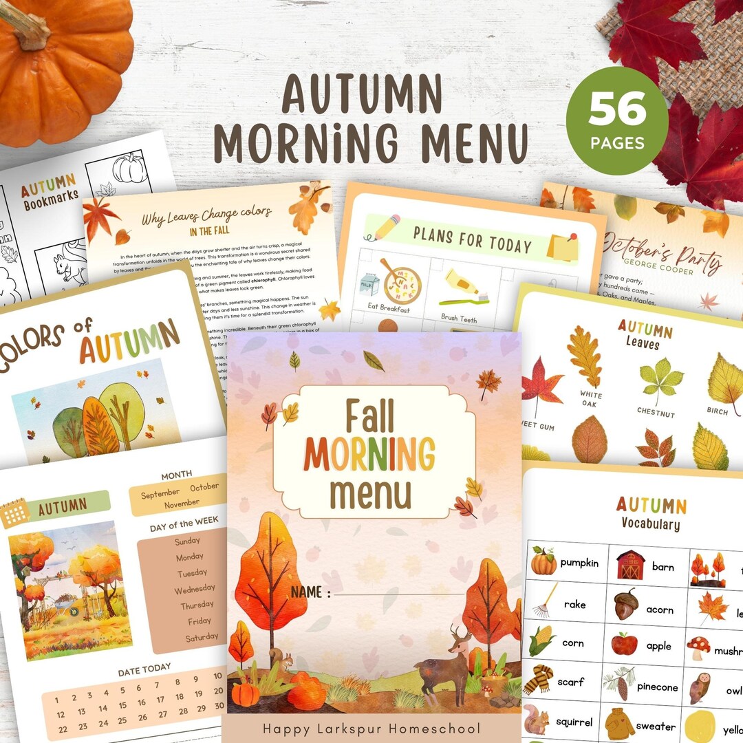 Morning Menu Homeschool Fall, Fall Morning Menu Kindergarten, Fall ...