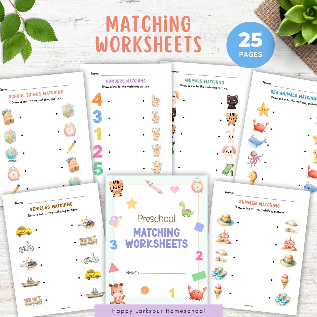 Matching Worksheets for Kids, Preschool Worksheets, Kindergarten ...