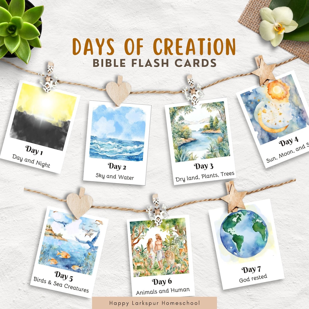 Days of Creation Printable, Days of Creation Flash Cards, Bible Flash Cards for Kids, Homeschool ...
