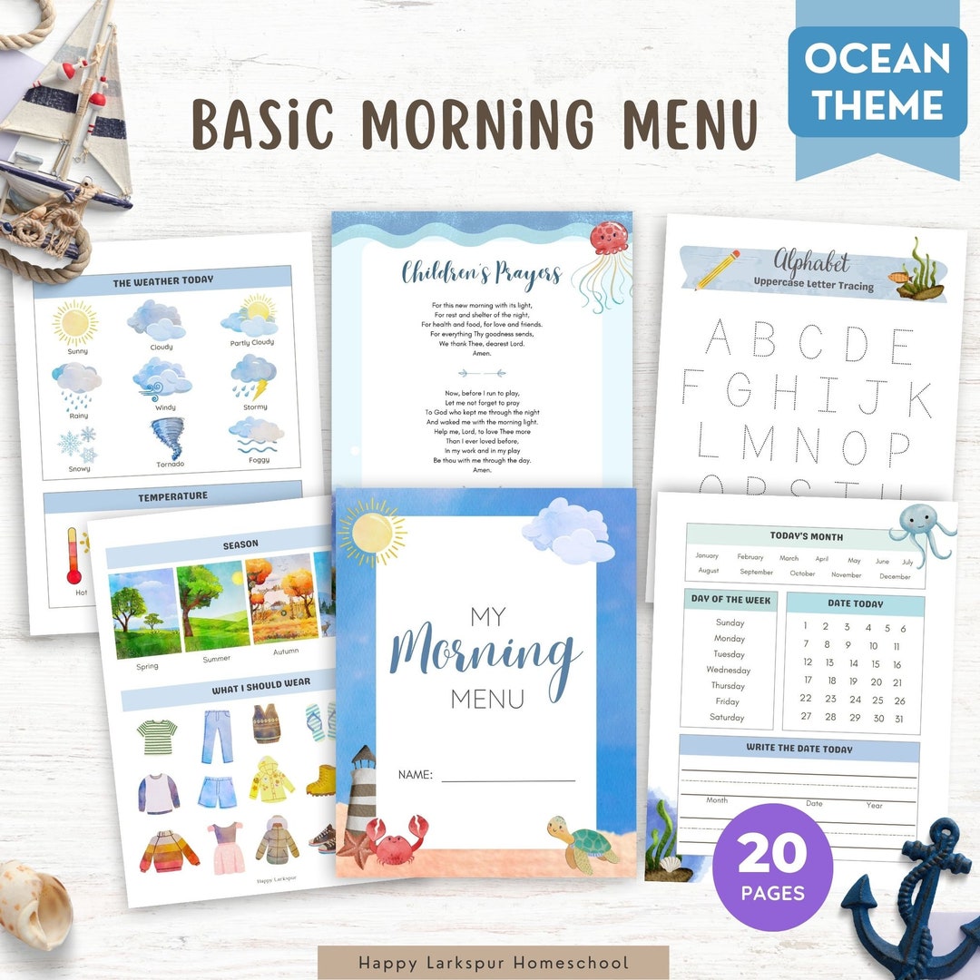 Ocean Theme Basic Morning Menu, Preschool Toddler Morning Menu ...
