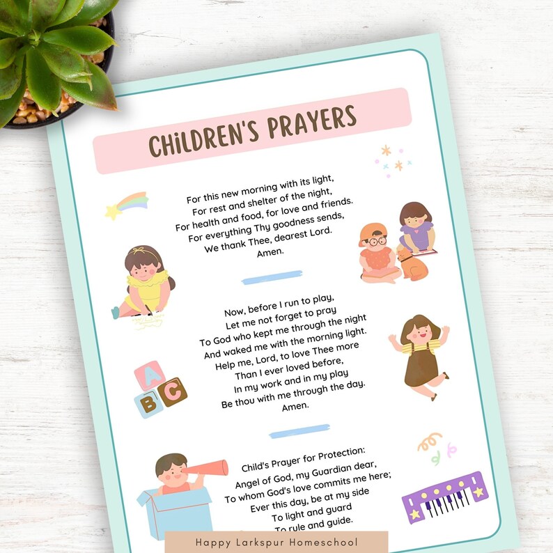 Children's Prayers Morning Menu Pages, Kids Prayers, Kids Prayer Wall ...