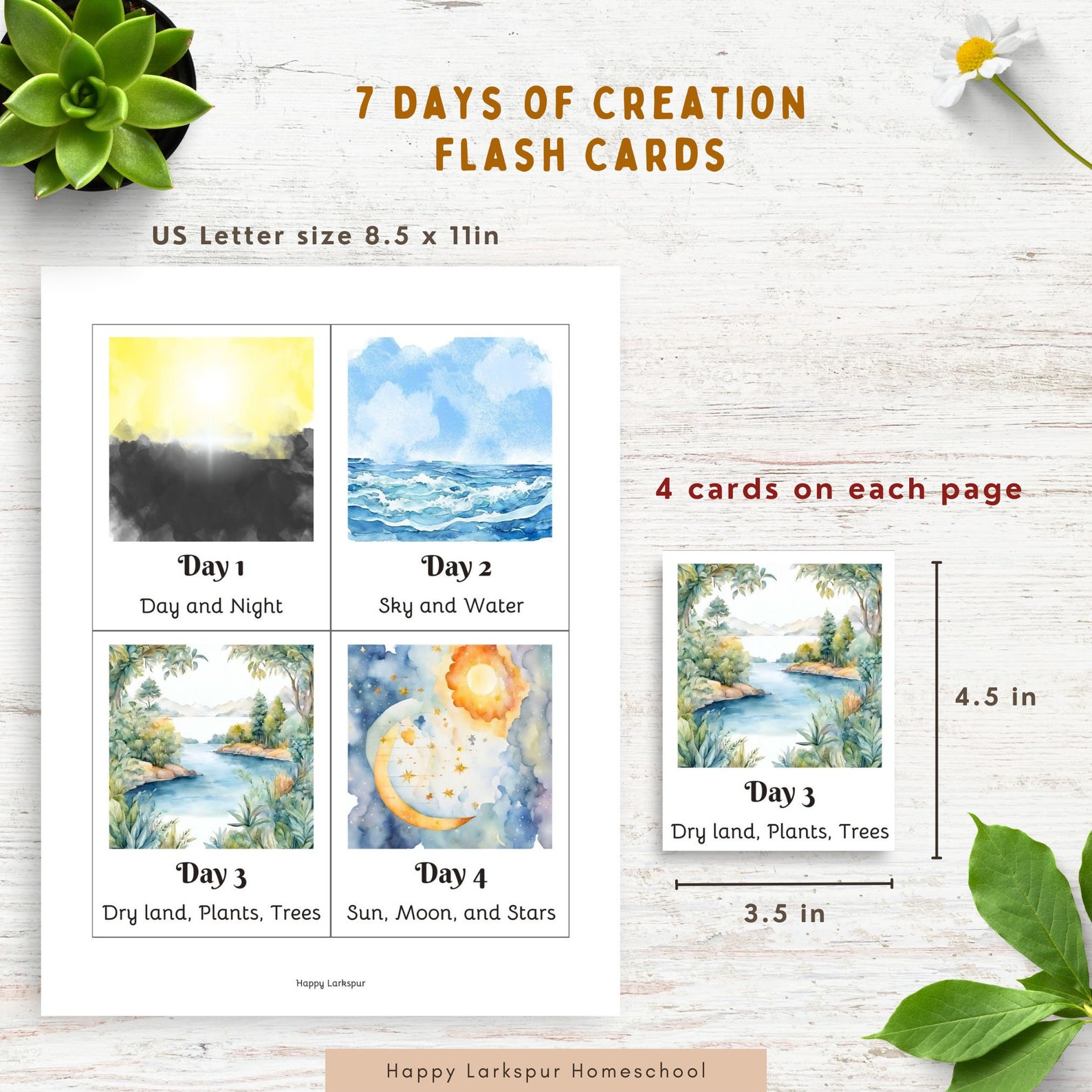 Days of Creation Printable, Days of Creation Flash Cards, Bible Flash ...