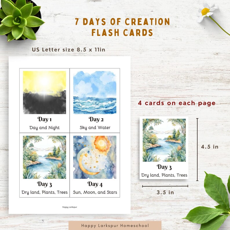 Days of Creation Printable, Days of Creation Flash Cards, Bible Flash ...