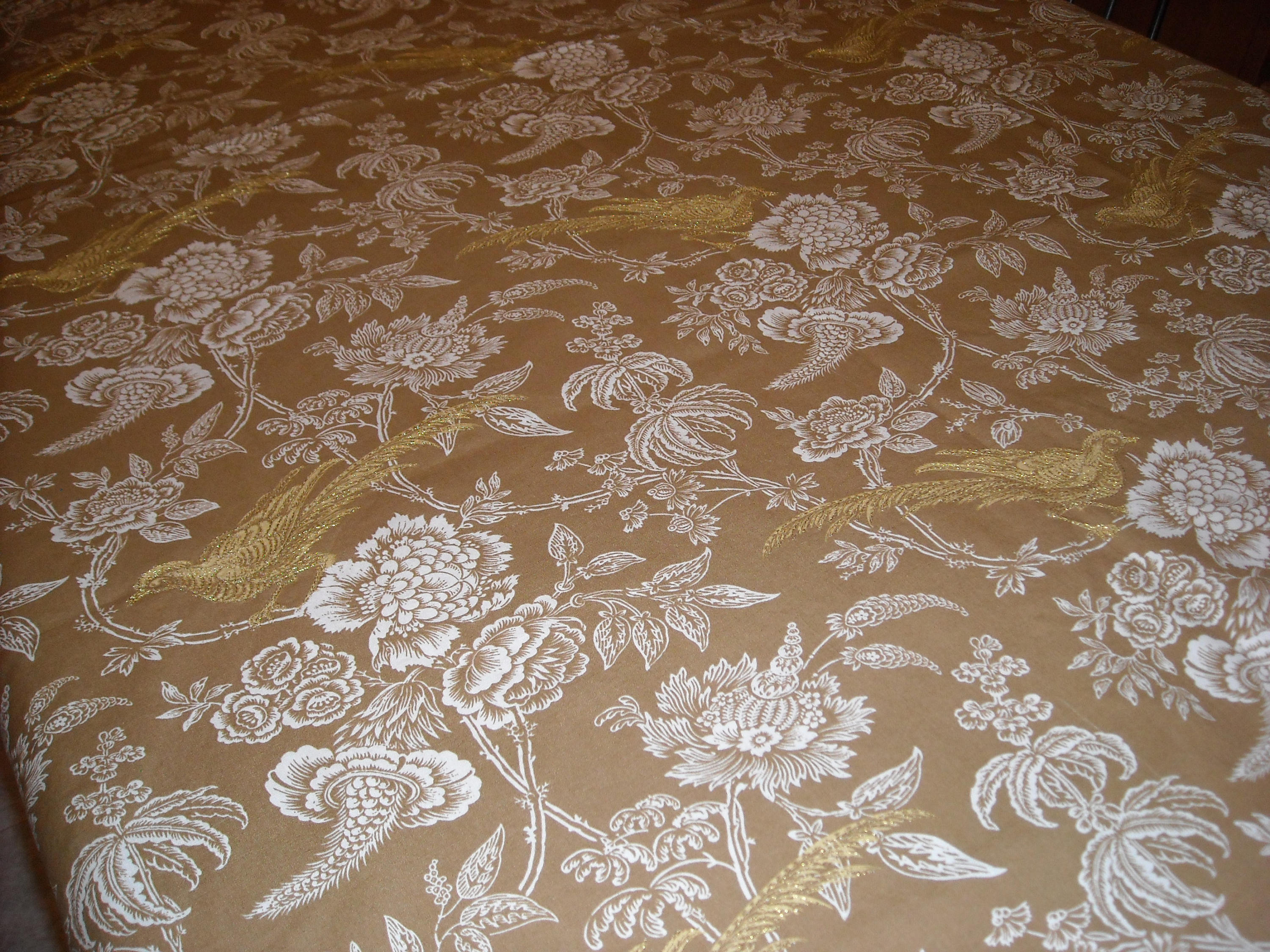 Cream Floral Print on a Gold Field With Golden Embroidered - Etsy