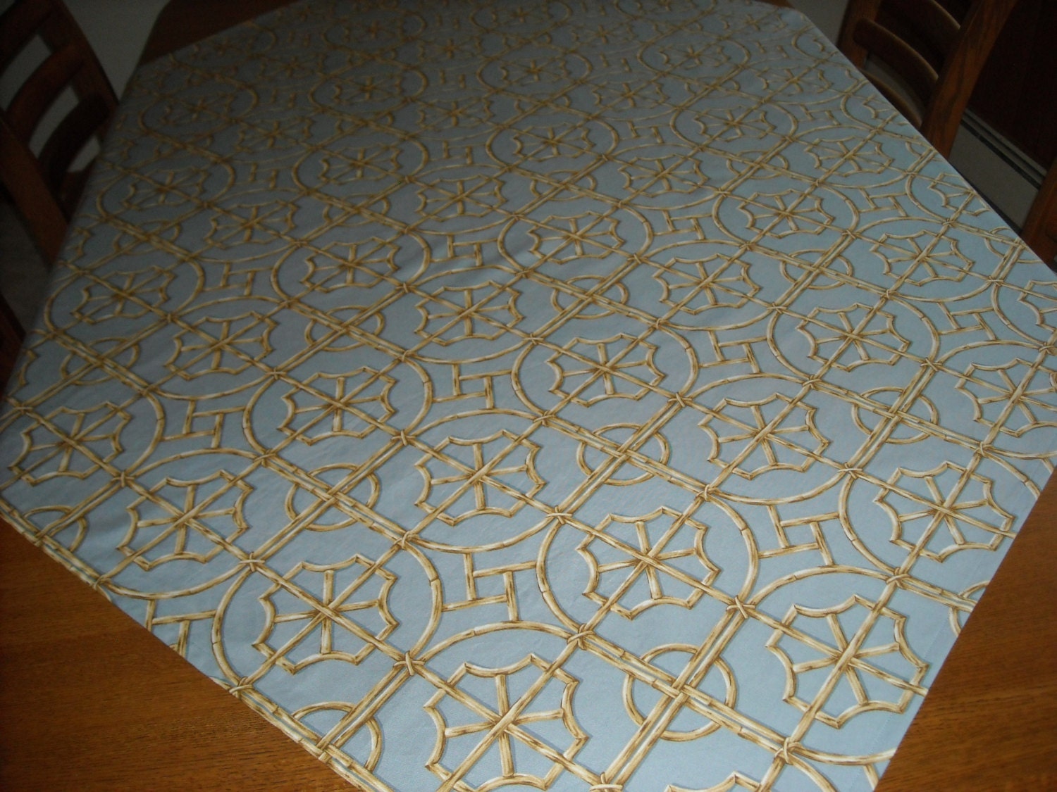 Rattan Screen Print on a Blue Field 54 Square Table - Etsy