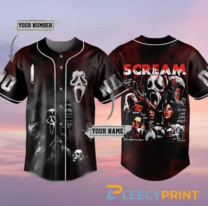 Ghostface Scream Personalized Baseball Jersey, Halloween Horror Jersey ...