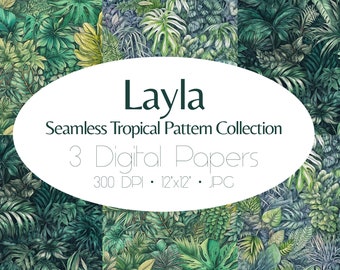 Tropical Digital Paper: Thalia Collection • 3 Jungle Background Designs • 12x12 Seamless ...