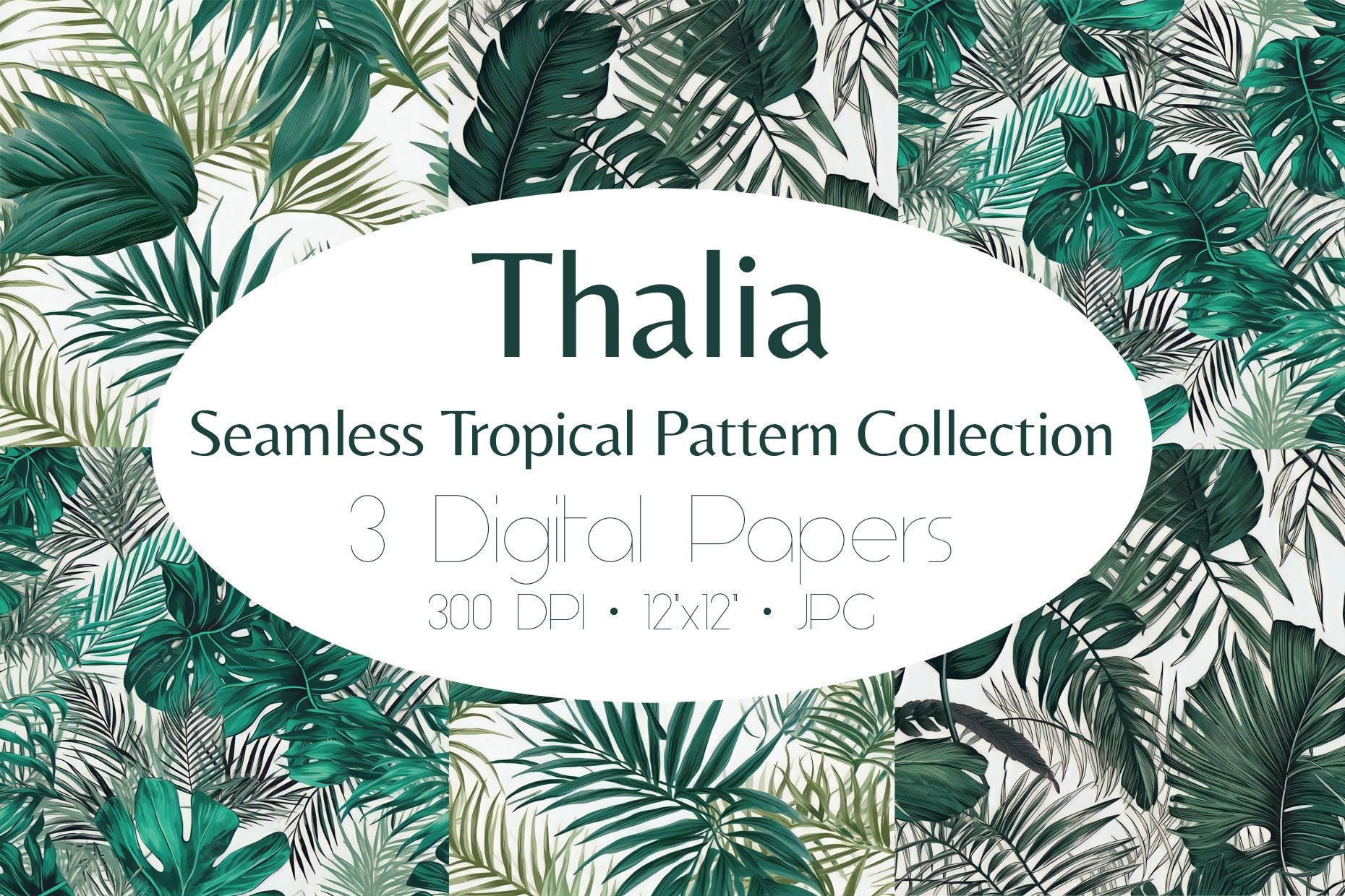 Tropical Digital Paper: Thalia Collection • 3 Jungle Background Designs ...