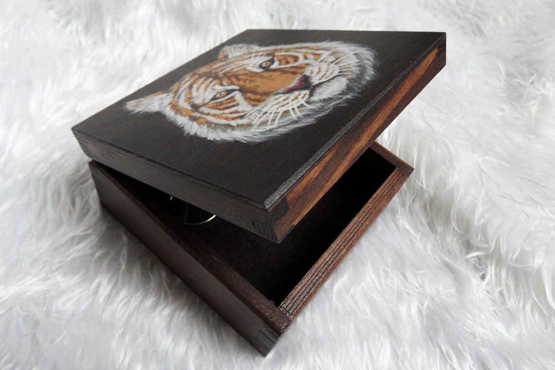 Wooden Hand Painted Box TIGER - Etsy