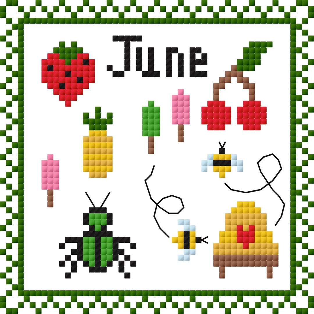 June Cross Stitch, Monthly Postage Stamp - Etsy