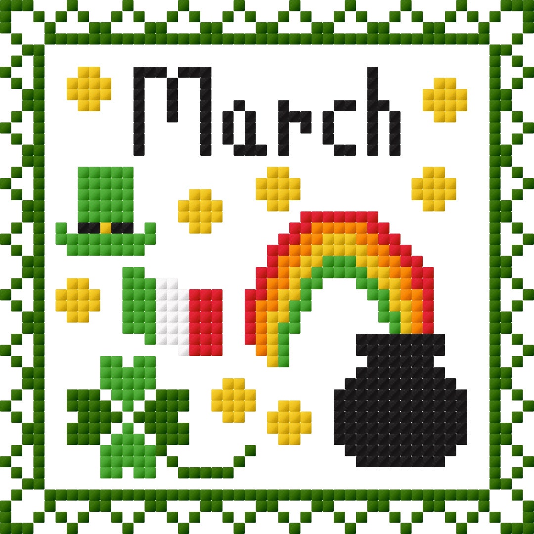 March Postage Stamp Cross Stitch - Etsy