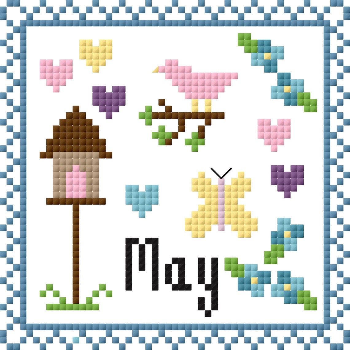 May Cross Stitch, Monthly Postage Stamp - Etsy