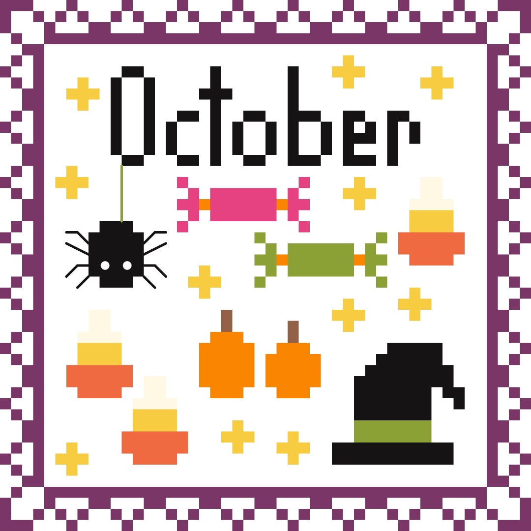 October Postage Stamp Cross Stitch - Etsy