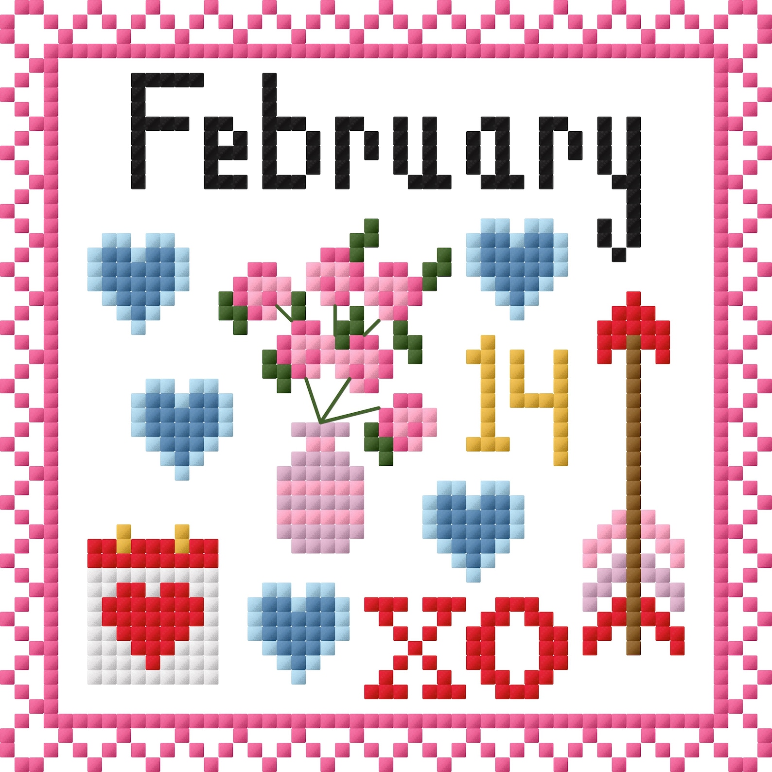 February Cross Stitch, Monthly Postage Stamp - Etsy