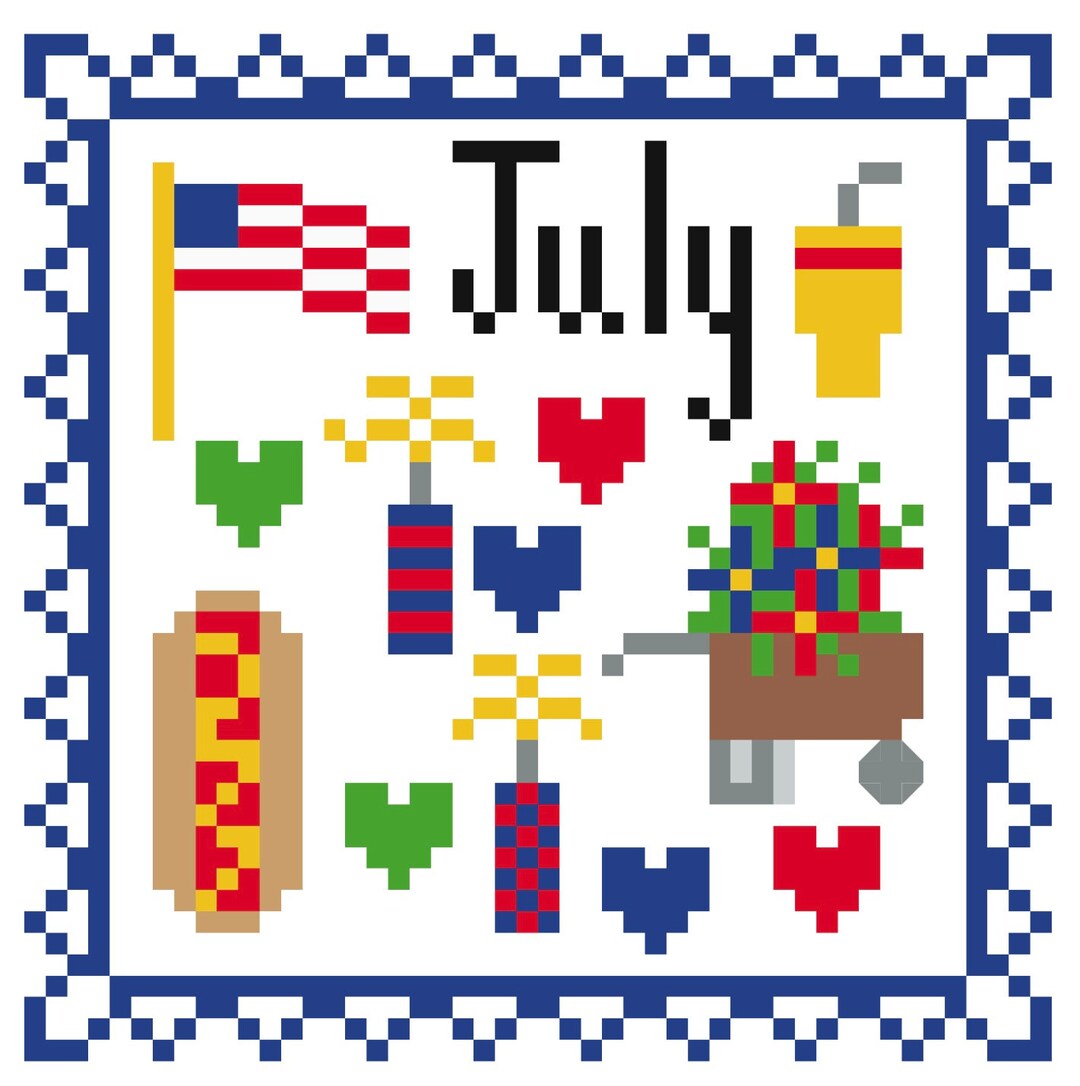 July Postage Stamp Cross Stitch Chart - Etsy