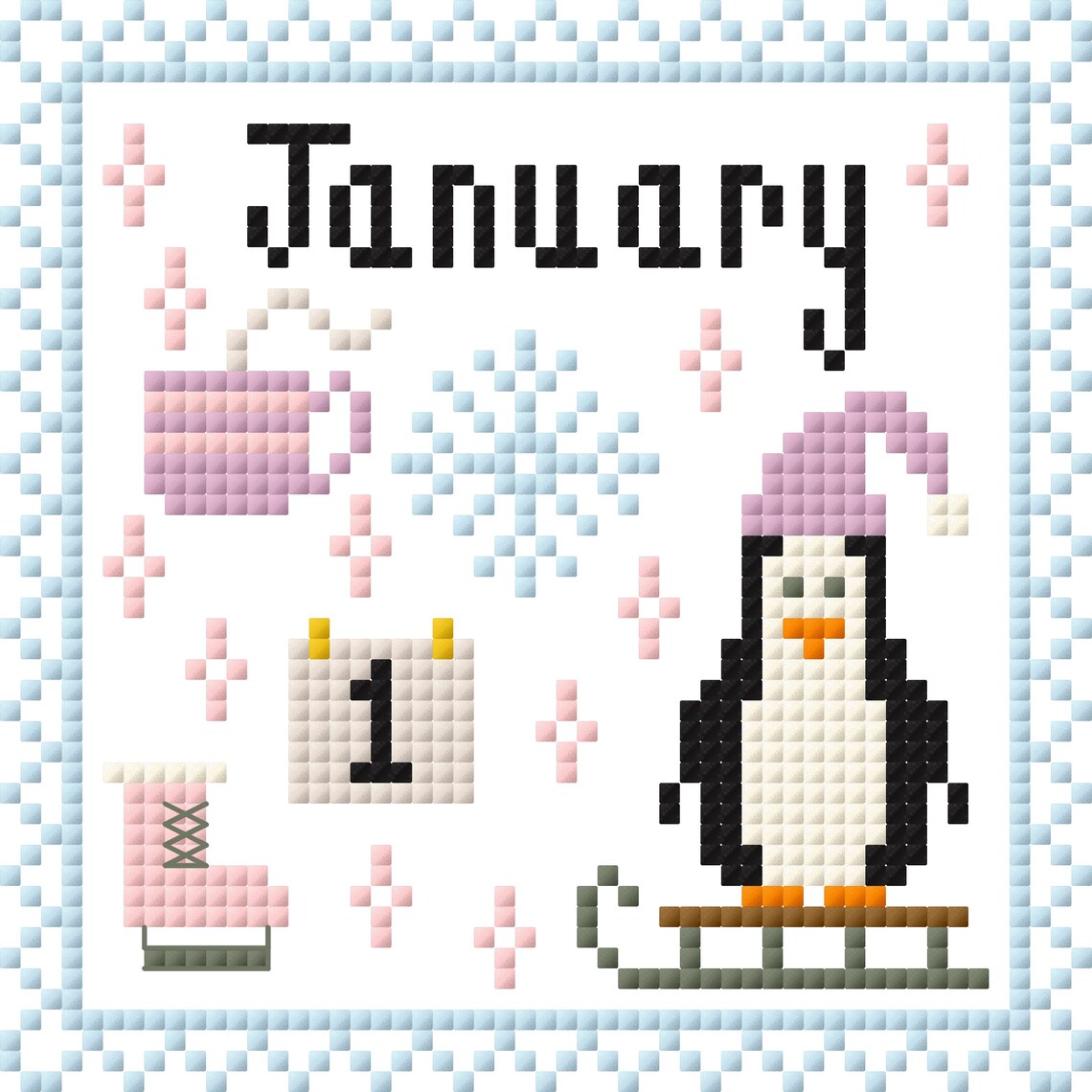 January Postage Stamp Cross Stitch - Etsy