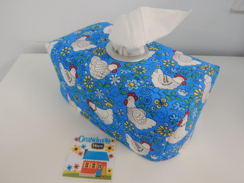 Chickens on Blue Tissue Box Cover With Circle Opening -lovely Gift Idea ...