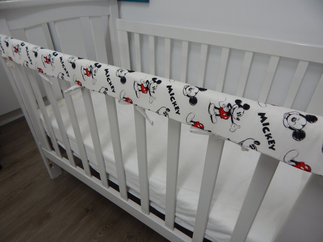 Cot Rail Cover Mickey Mouse Crib Teething Pad Black and White Cartoon ...