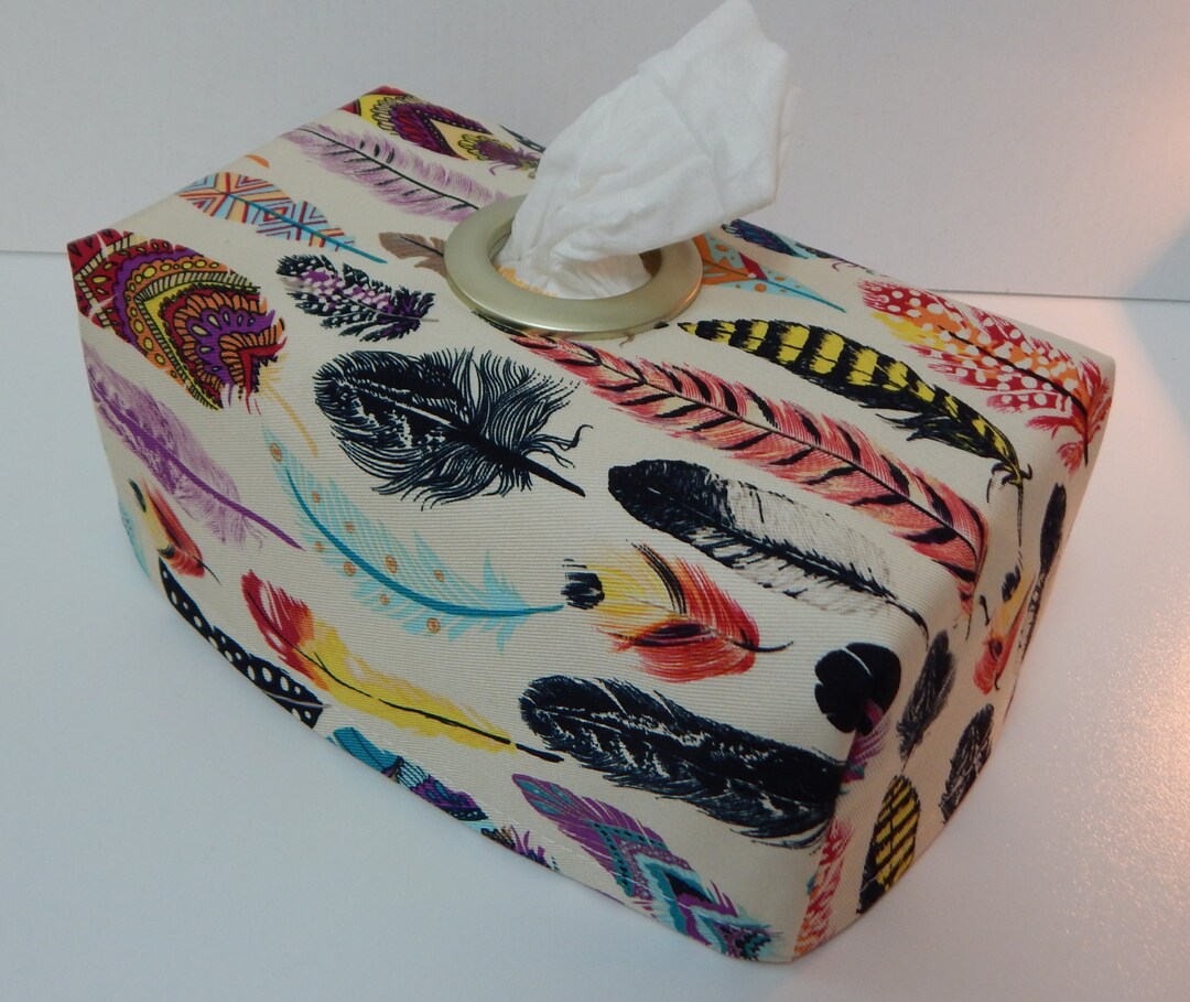 Beautiful Coloured Feathers Tissue Box Cover With Circle Opening ...