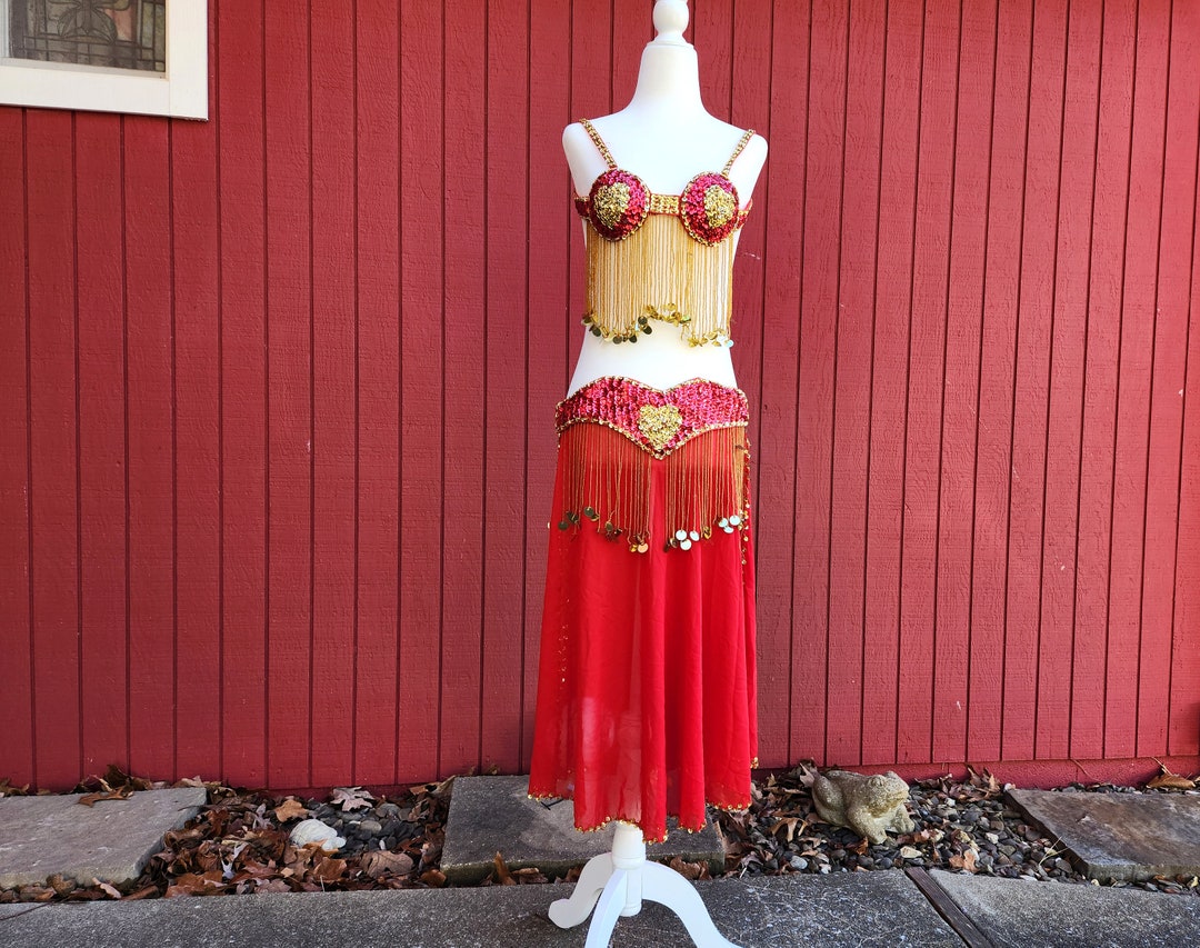 Vintage Belly Dancing Costume, Harem Genie Dance Outfit | Handmade Red ...