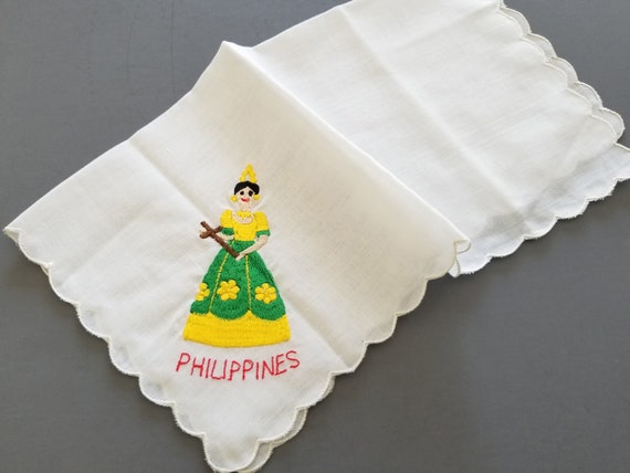 Vintage 1950s Embroidered Philippines Handkerchief Hanky | Etsy