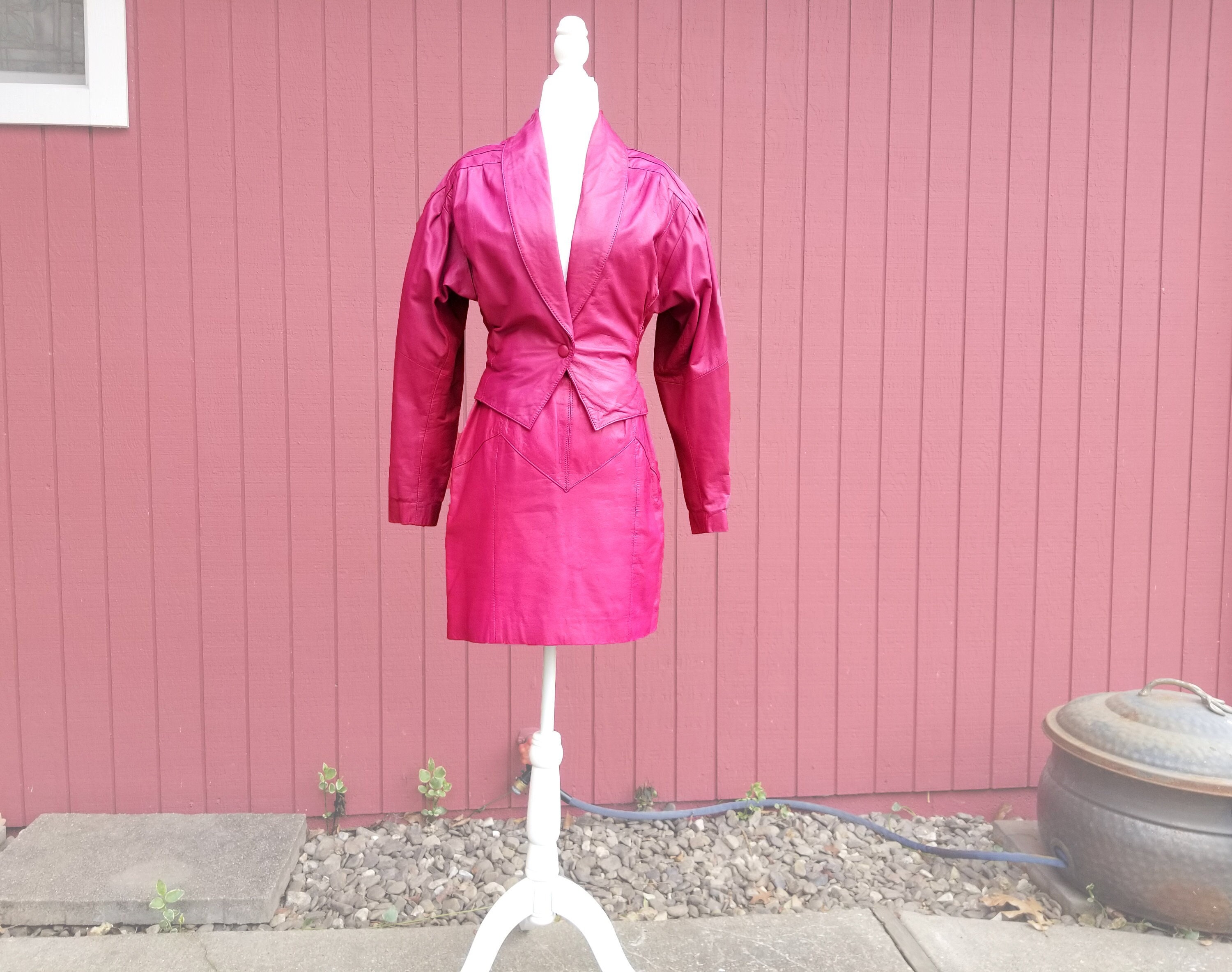 Vintage 1980s Pink Leather Jacket & Mini Skirt by Chia Vintage 1980s Pink Leather Jacket & Mini Skirt by Chia