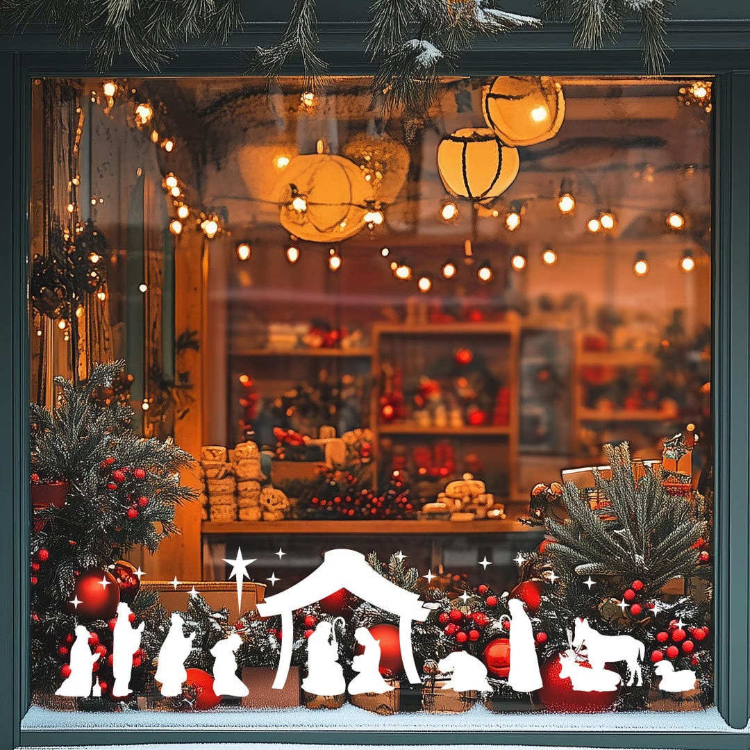 Nativity Scene Window Decal - Christmas Vinyl Sticker for Storefronts ...