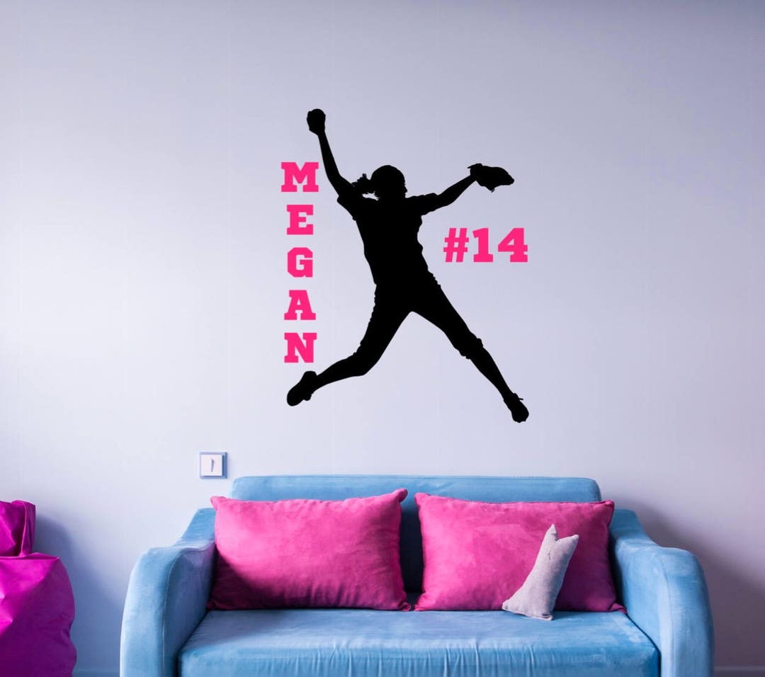 Personalized Softball Wall Decal With Name, Removable Softball Wall ...