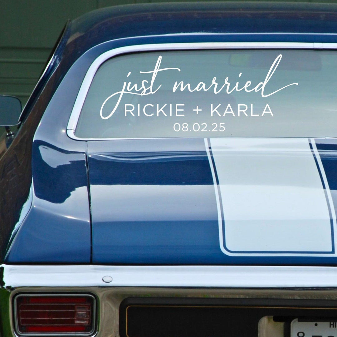 Custom Just Married Vinyl Decal for Wedding Car - Personalized Vinyl ...