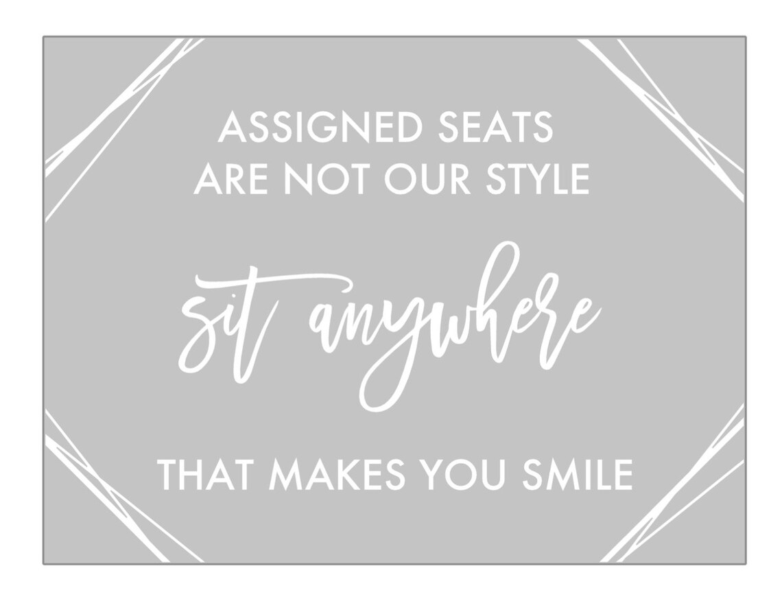 Wedding No Seating Chart Decal Sit Anywhere Wedding Sign | Etsy
