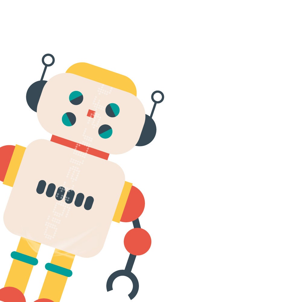 Robot Prints - Baby Shower -white - Back to School - Art for Kids Room ...