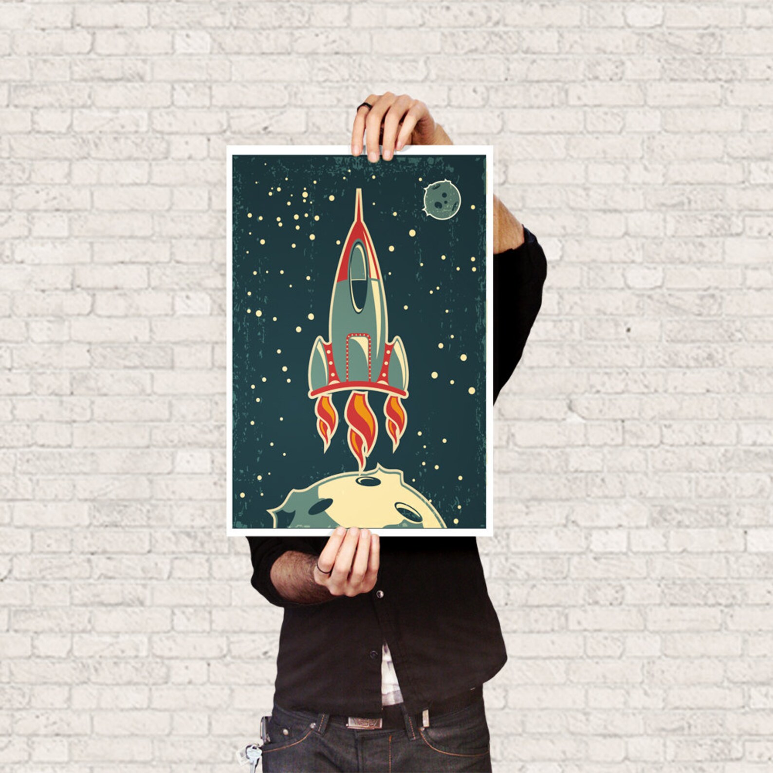 Space Ship Illustration Vintage Rocket Illustration - Etsy