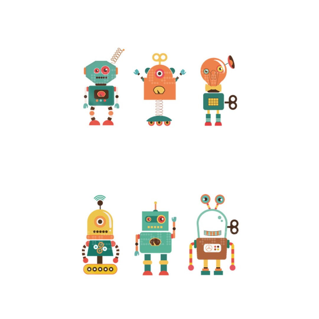 SET of 3 Mix Robots- Vintage Robots- Robot Wall Art- Illustration ...