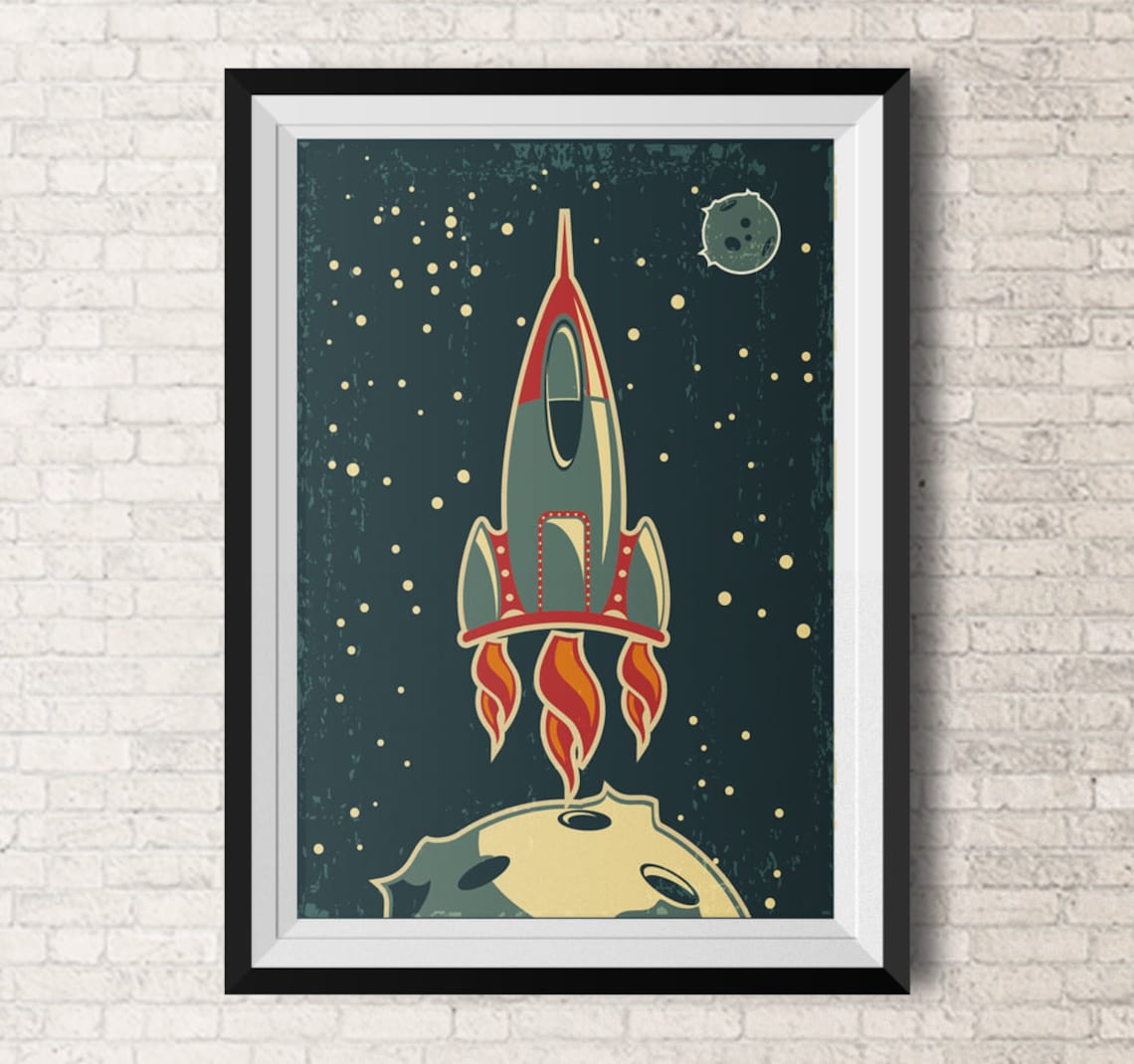 Space Ship Illustration Vintage Rocket Illustration - Etsy