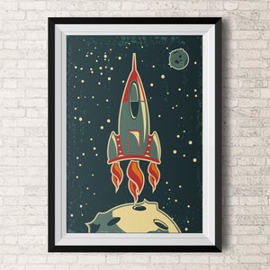 Space Ship - Illustration - Vintage Rocket - Illustration - Poster ...