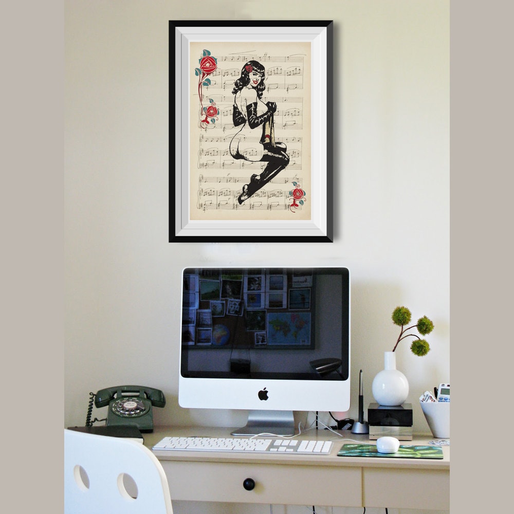 Pin up Girl Vintage Art to Print Wall Decor Art Print Music Digital ...